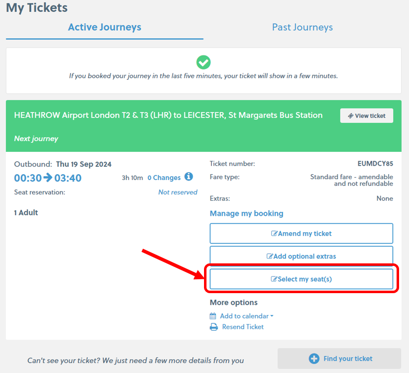 How do I add Seat Reservations to an existing booking in My Account?