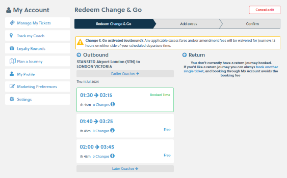 How do I redeem "Change & Go" online?