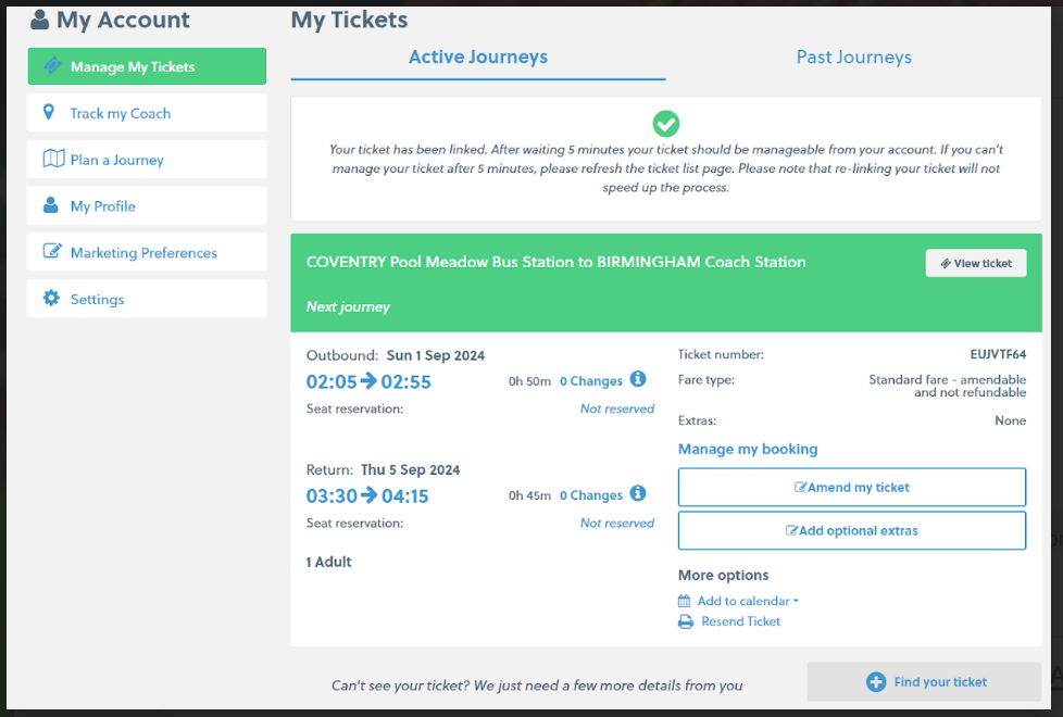How can I link my ticket to My Account?